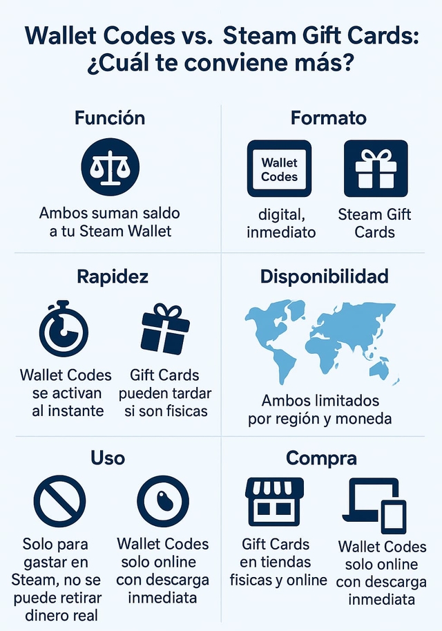 Códigos de Cartera vs. Tarjetas regalo de Steam, ¿Cuál te conviene más?